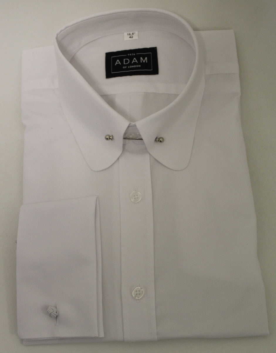 Pin Through Collar Penny Round Shirt - Plain White - Double Cuff - Pin ...